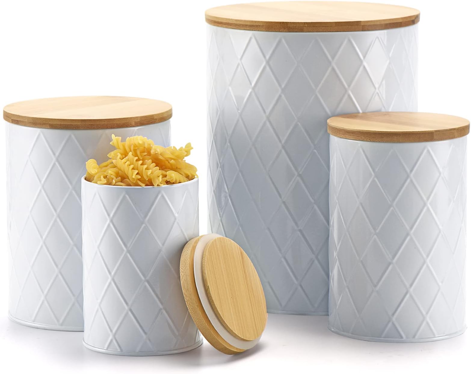 Amazon.com: Pebble & Stem White Metal Canister Set for the Kitchen ...