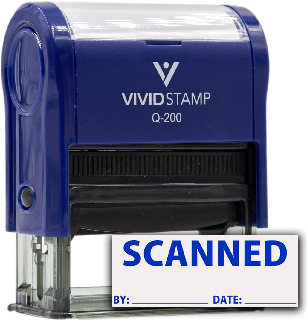 Amazon.com : Scanned by Date Self Inking Rubber Stamp (Blue Ink) Medium ...