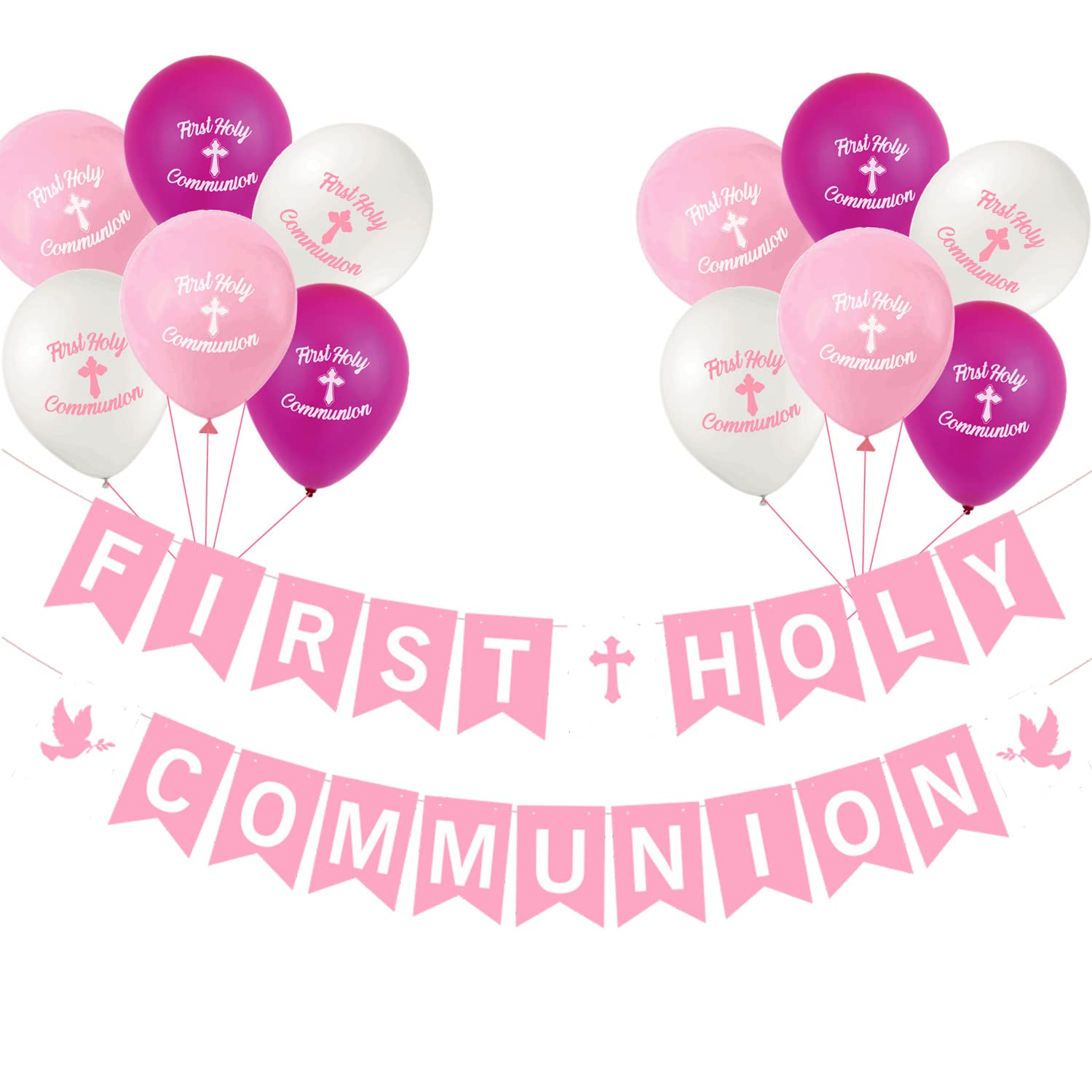 Elicola First Communion Decorations for Girls Including Pink First ...