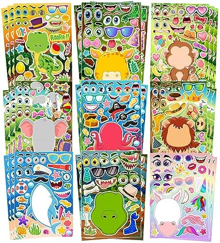 Amazon.com: Party Favors Sticker, 16 Sheets Make A Face Stickers for ...