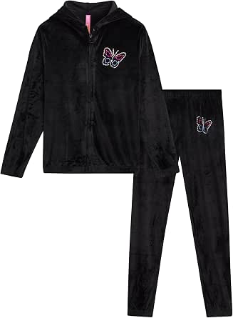 Amazon.com: Dreamstar Girls' Jogger Set - 2 Piece Full Zip Up Velour ...