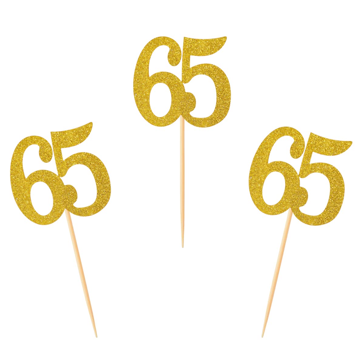 Amazon.com: Donoter 50pcs 65th Cupcake Toppers Gold Glitter Number 65 ...
