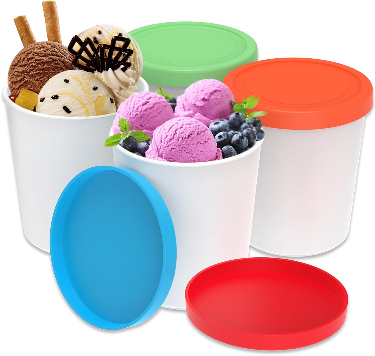 Amazon.com: 4 Pack Ice Cream Cup with Silicone Lids for Homemade, 0.9 ...