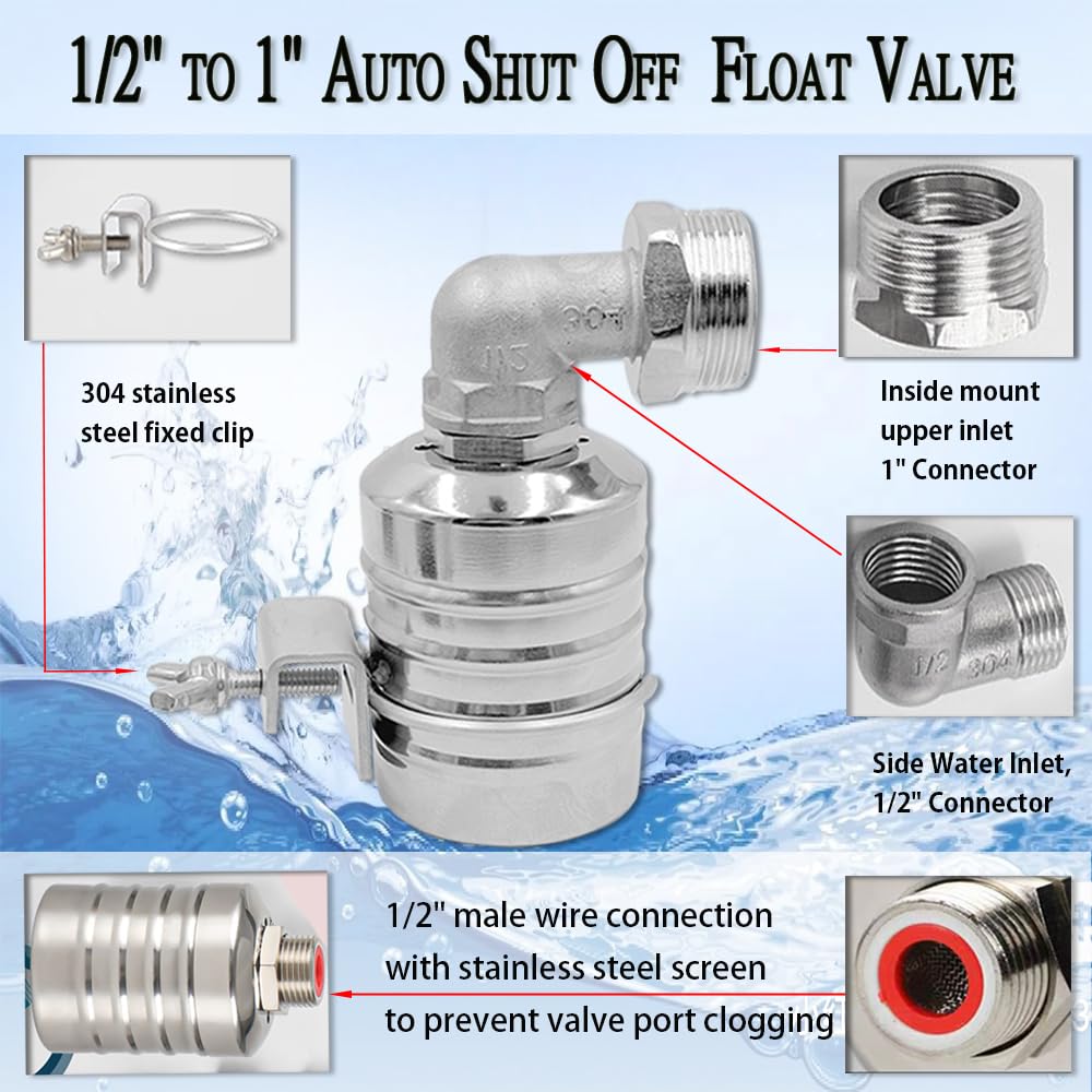 Snapklik.com : Float Valve,1/2" To 1 Water Level Control Float Valve ...