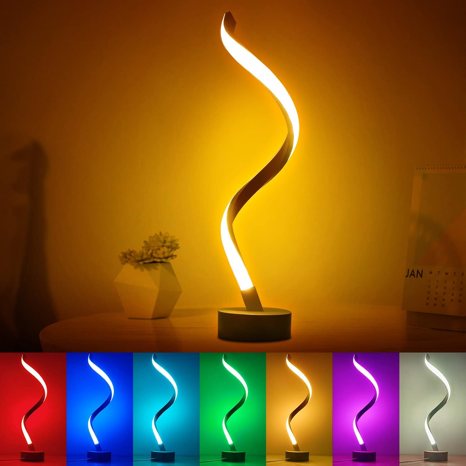 HOFOTOK Table Lamp RGB Bedside Lamp Bedside Table Lamp, Modern Spiral ...