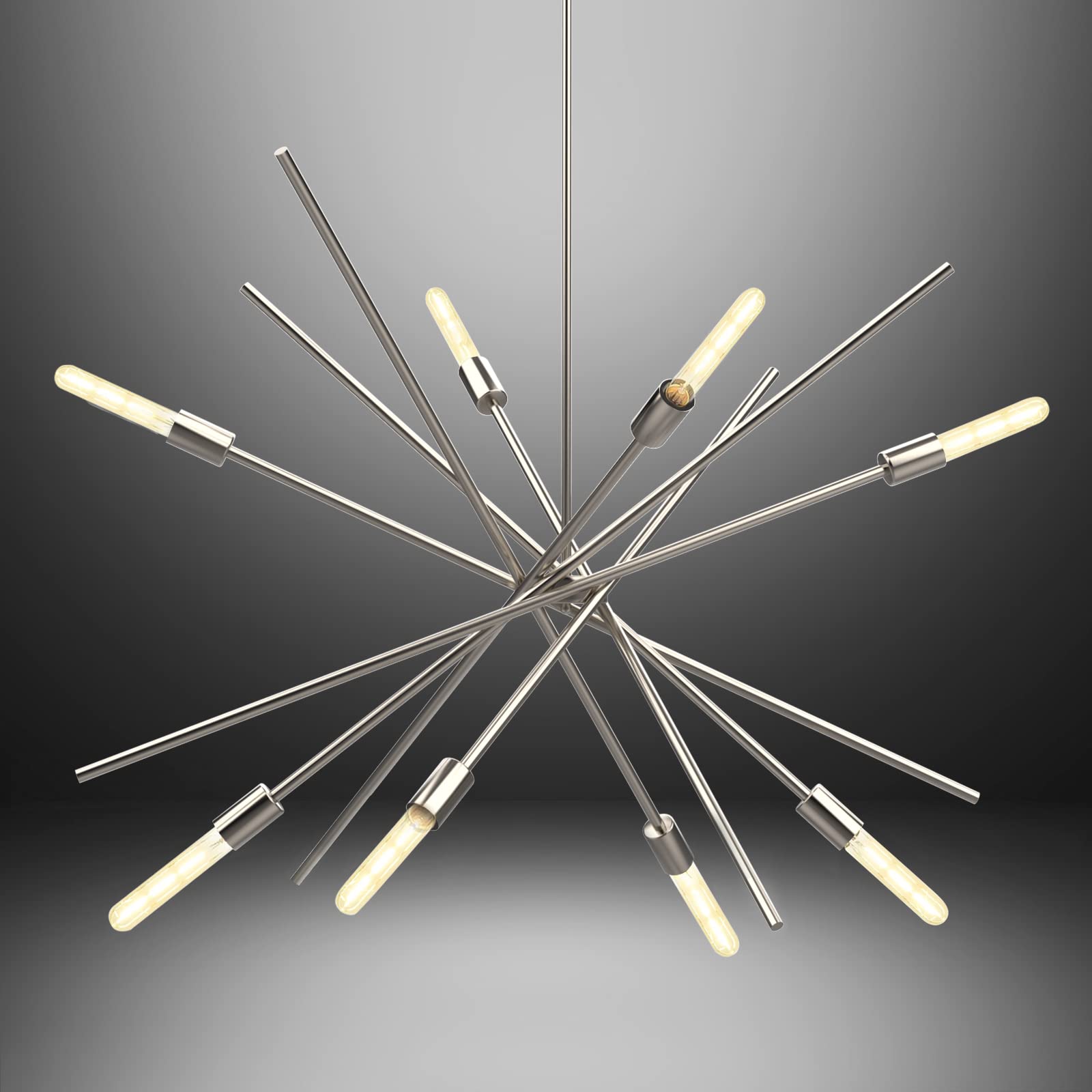 Modern Brushed Nickel Sputnik Chandelier, 8-Light Mid-Century Vintage Adjustable Silver Pendant ...