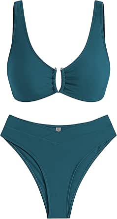 Amazon.com: ZAFUL Women 2 Piece Swimsuits Smocked Satin Strap Brazilian ...