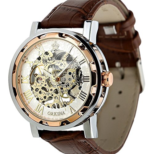 Buy ESS Men's Classic Skeleton Dial Semi Automatic Mechanical Watch ...