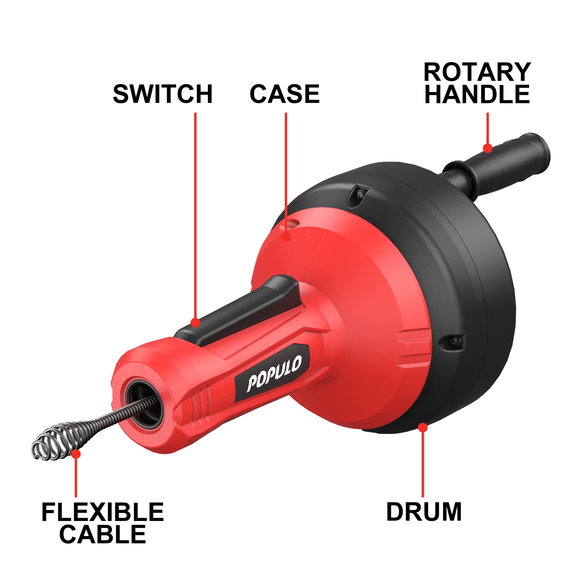 Buy POPULO Drain Auger, Plumbing Snake with Gloves, 3/4"-2" Pipe Snake ...