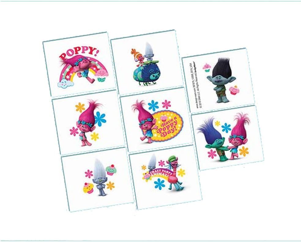 Amazon.com: Trolls Tattoos, 1 sheet with 8 squares : Beauty & Personal Care