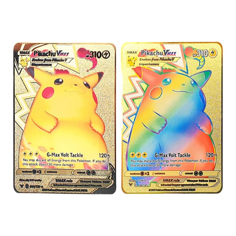 Pack 2 Pikachu Vmax Collectible Gold Metallic Pokemon Card Gold ...
