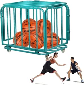 Lockable Ball Storage Cage, Large Metal Basketball Cart for School ...