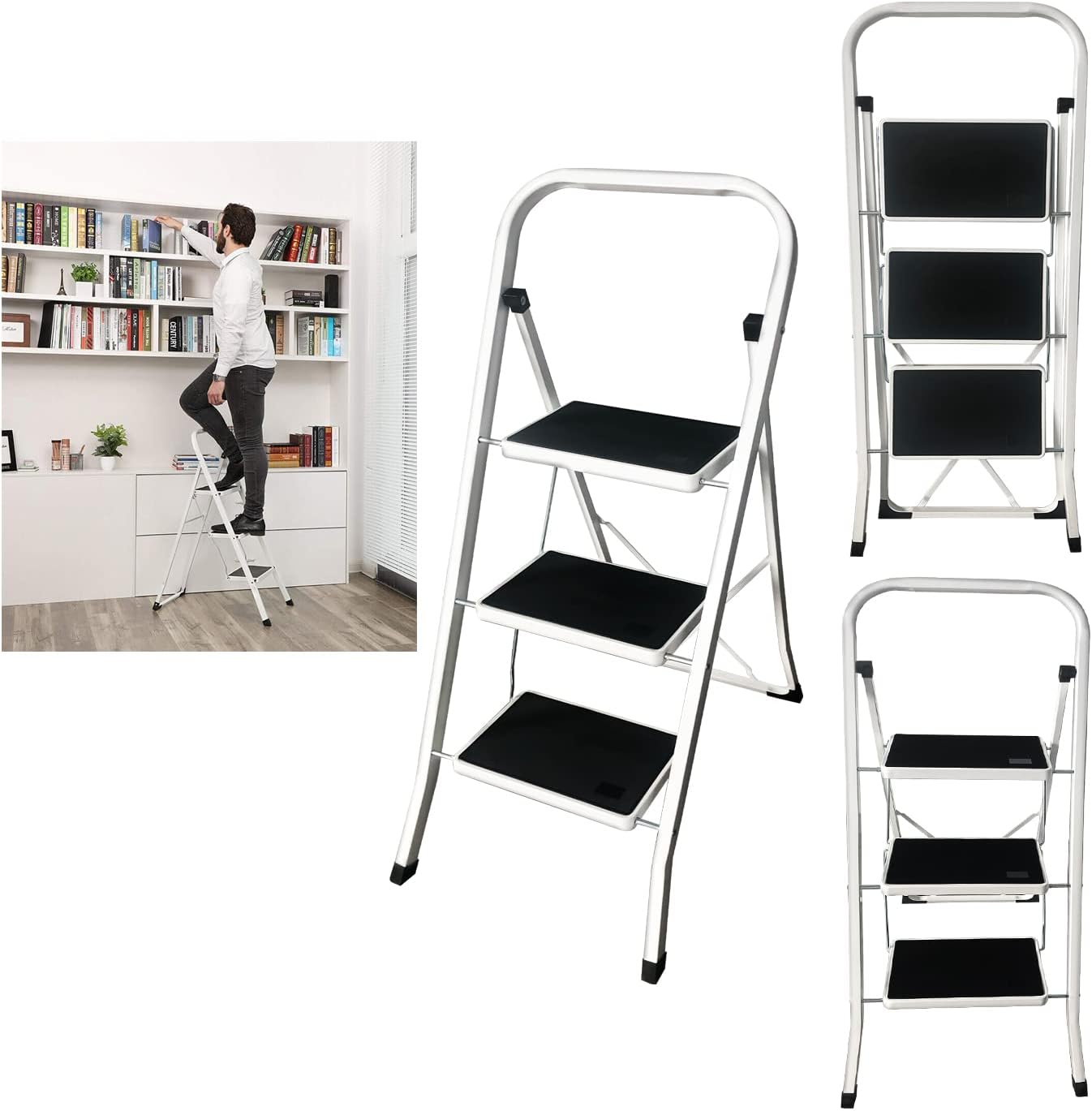 Amazon.com: 3 Step Ladder, Folding Step Stool for Adults & Kids, with ...