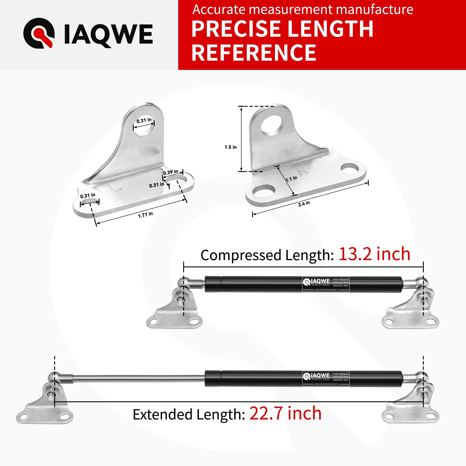 23Inch 150Lb/667N Gas Struts Spring Shocks with L-Type Mount Brackets ...