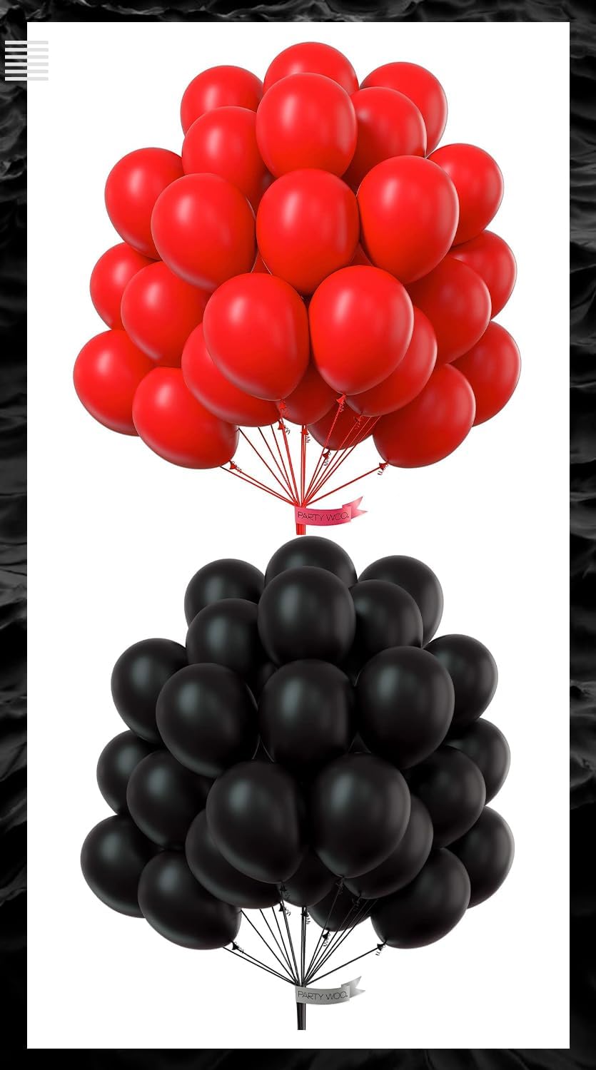 Amazon.com: PartyWoo Red Balloons 50 pcs 12 Inch and Matte Black ...