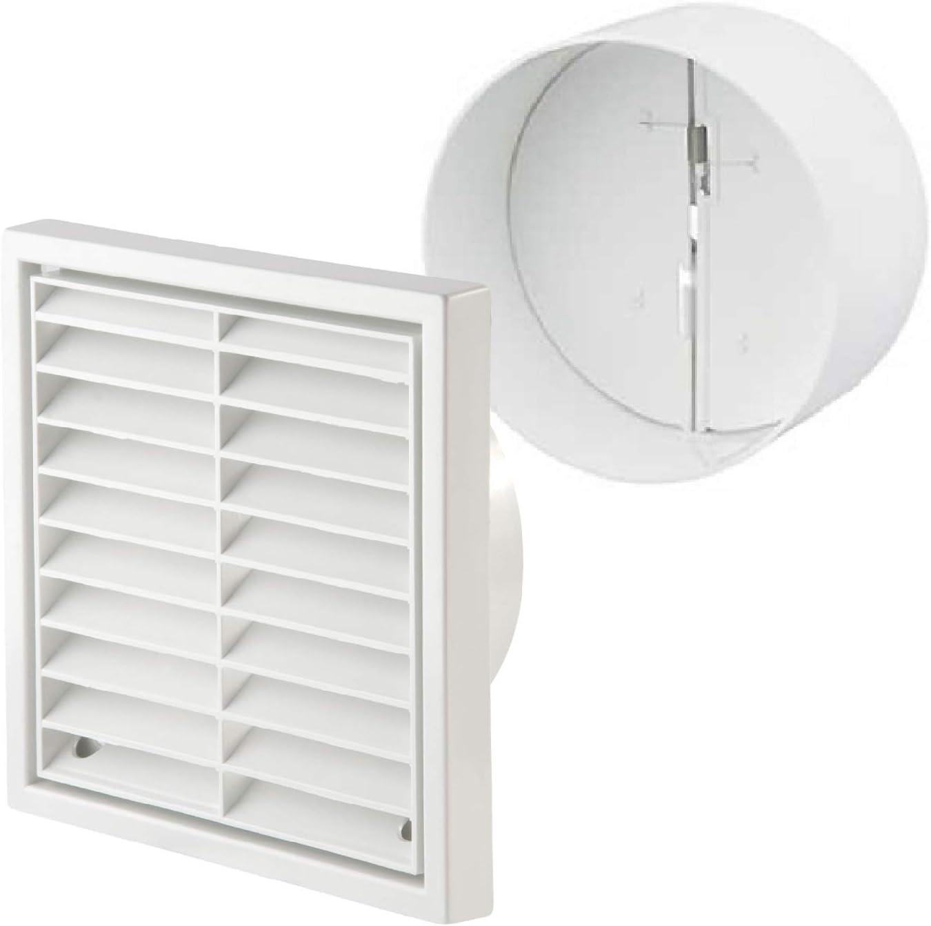 White Louvre Square Extractor Air Vent & Back Draught Shutter 4 Inch ...