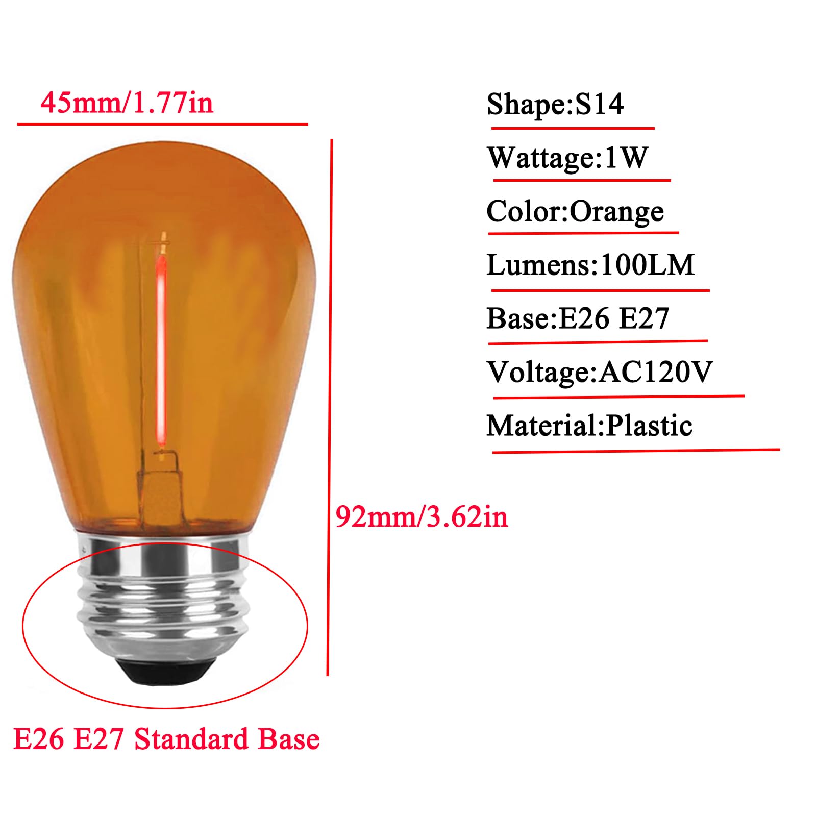 Snapklik.com : LRSUEYSKIN 15 Pack Orange LED Bulb S14 LED Relacement ...