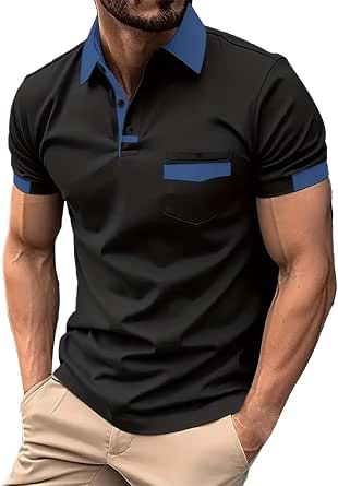 Amazon.com: Mens Pocket Polo Shirts Short Sleeve Colorblock Print Golf ...