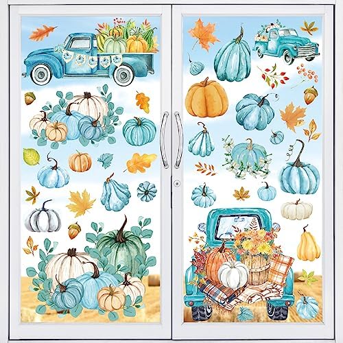 Amazon.com: Whaline 4 Sheet Fall Window Clings Watercolor Autumn Double ...