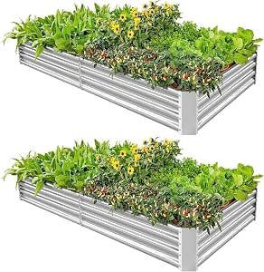 Amazon.com: Land Guard 2 Pack 8×4×1ft Galvanized Metal Raised Garden ...