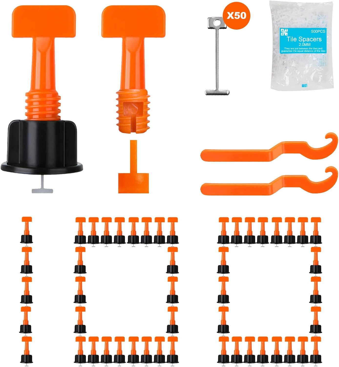 Storystore Tile Leveling System Kit, 100 PCS 1/16'' Levelers, 500 PCS ...