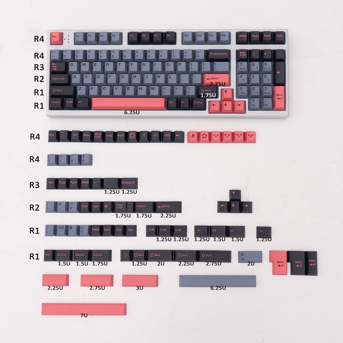 mintcaps 173 Keycaps Cherry Profile Doubleshot Custom Black Grey Pink ...