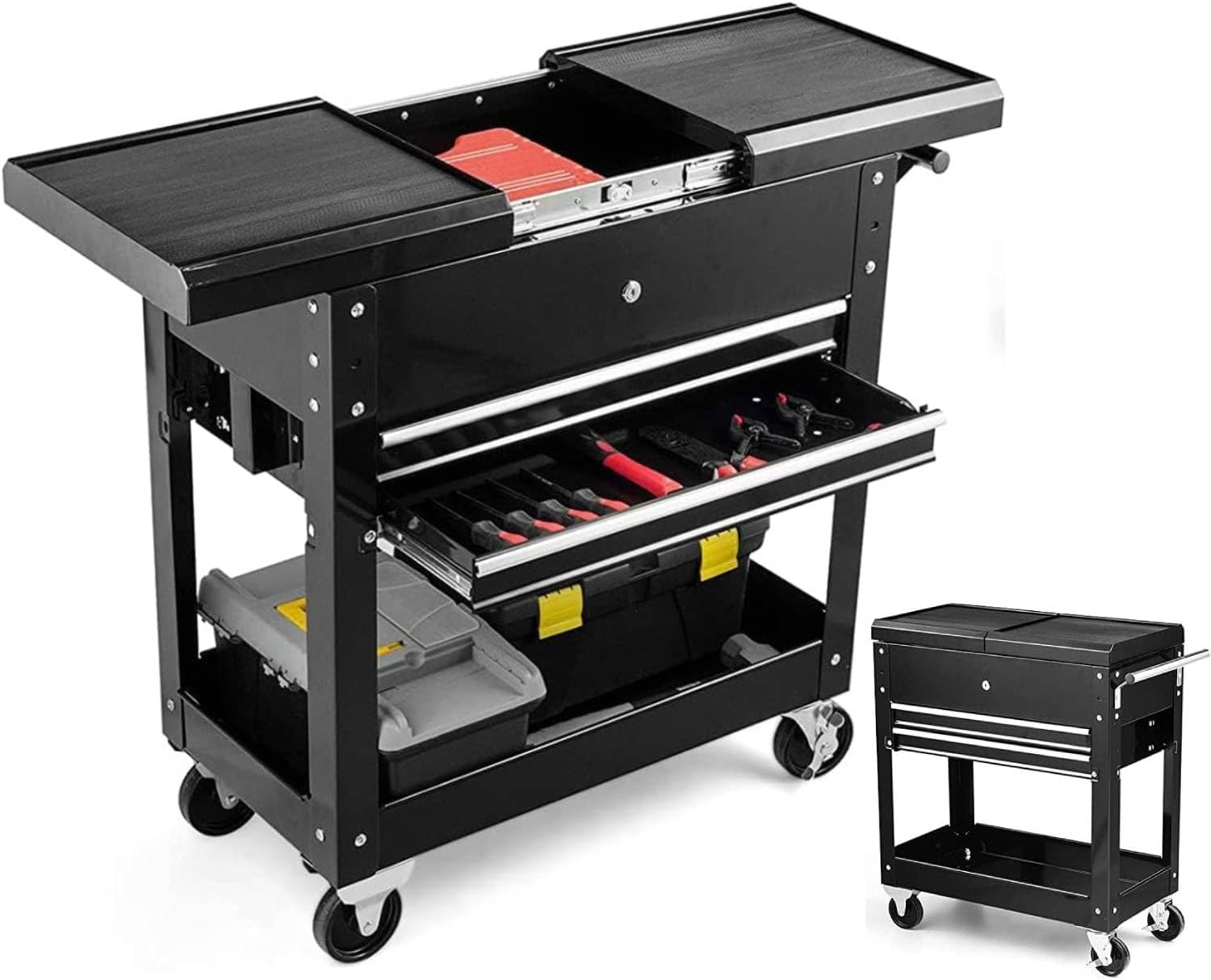 COSTWAY Rolling Tool Cart, 4-Tier Tool Chest Box Cabinet on Wheels with ...
