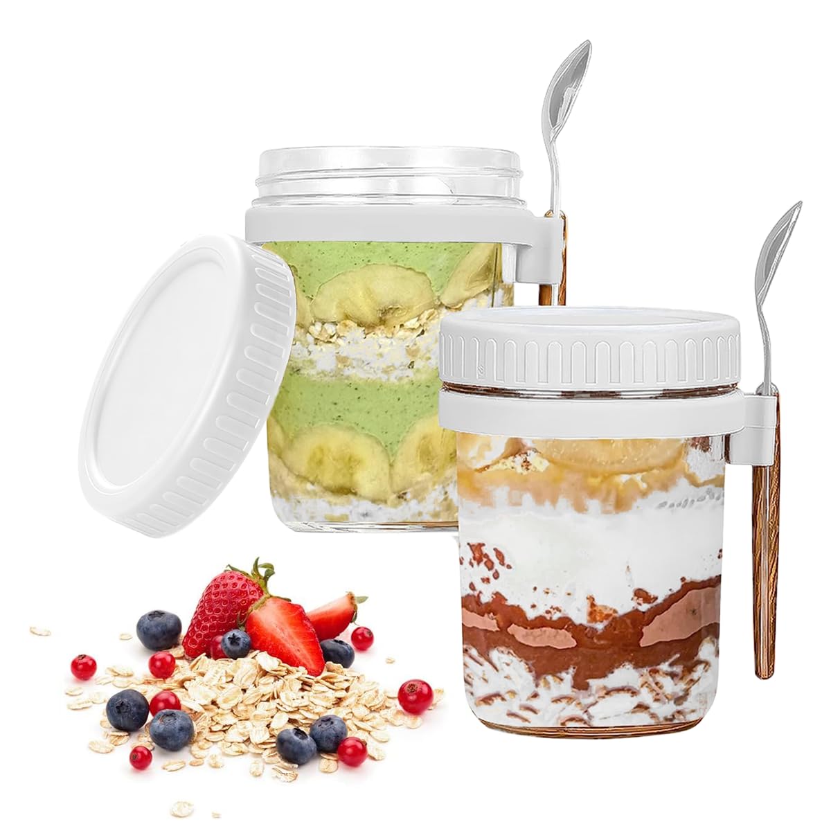 2PCS 16oz Overnight Oats Jars with Spoons and Lids : Amazon.com.au ...