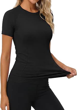 beautyin Black Workout Tops for Women Slim Fit Gym Athletic Tops Womens ...