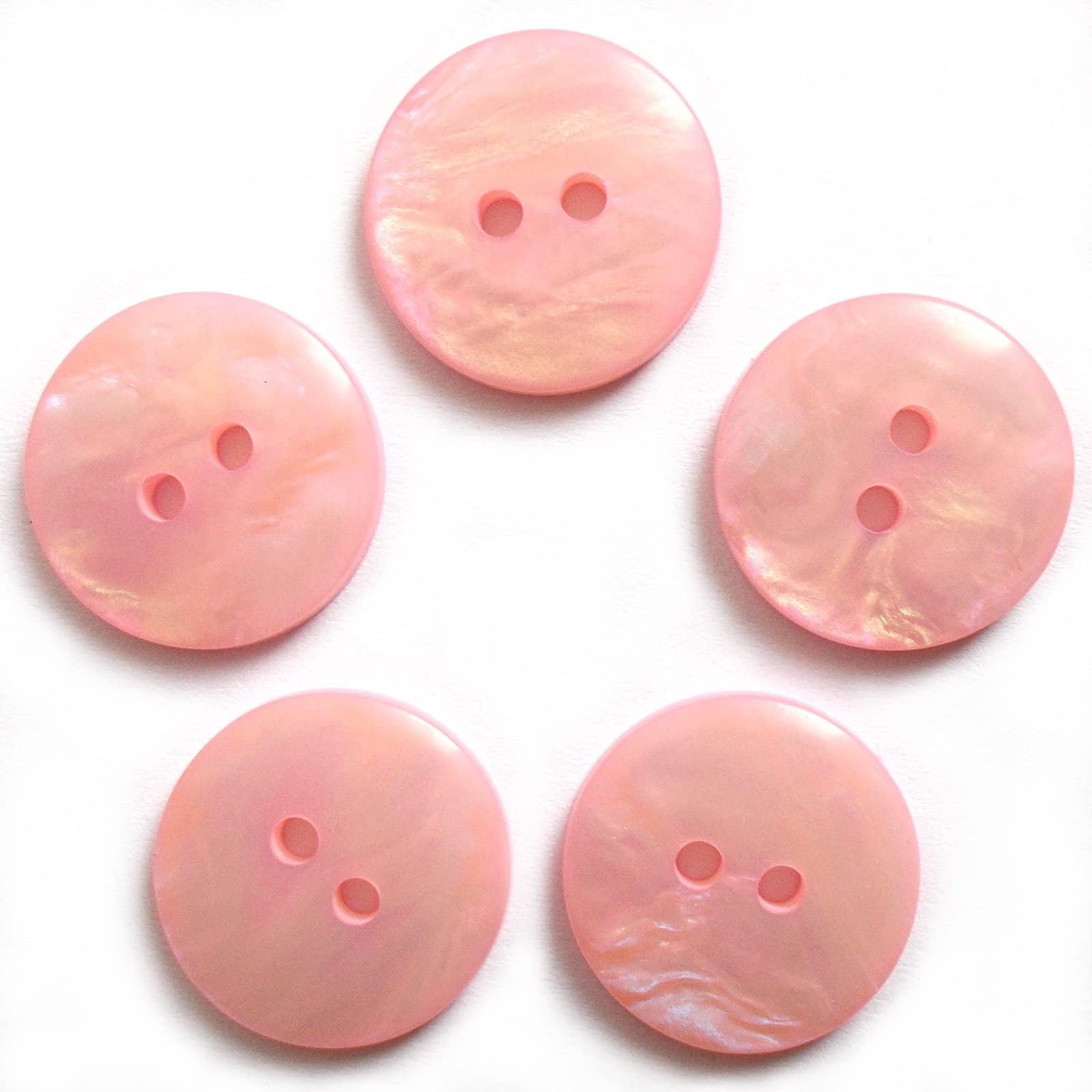 Mother of Pearl Effect Colour Buttons Round 2 Hole Pack of 5 (Pink ...