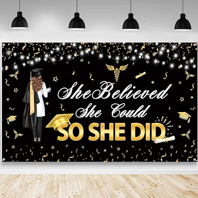 Amazon.com : AIBIIN Nurse Graduation Backdrop She Believed She Could So ...