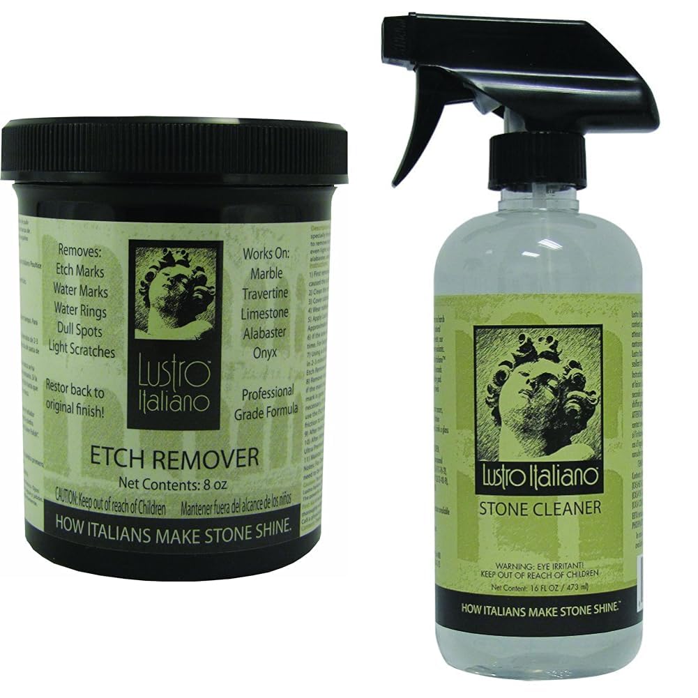 Amazon.com: Lustro Italiano Etch Remover, 8 Ounce & Stone Cleaner 16 oz ...
