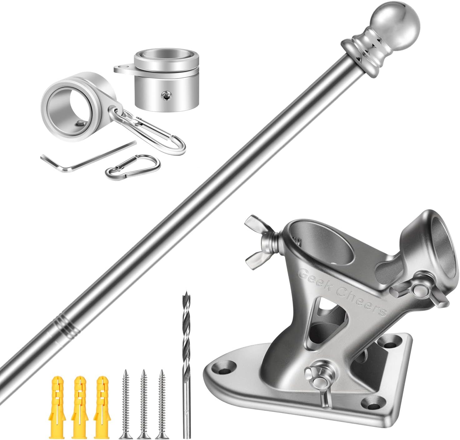 Amazon.com : Geek Cheers T304 Stainless Steel Heavy Duty Flag Pole Kit ...