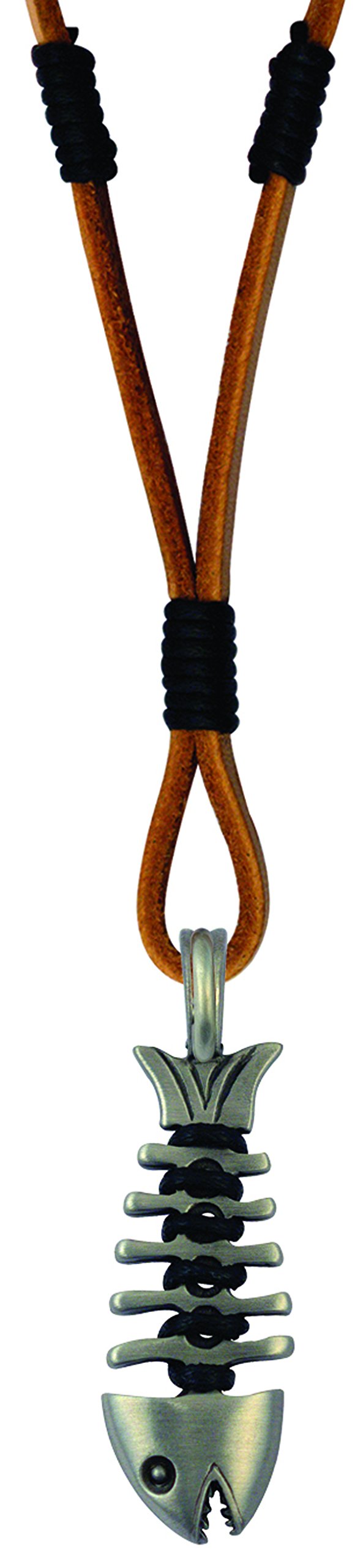 Bico Raw Fishbone Pendant & Brown Leather Necklace (RB2P5B) - The ...