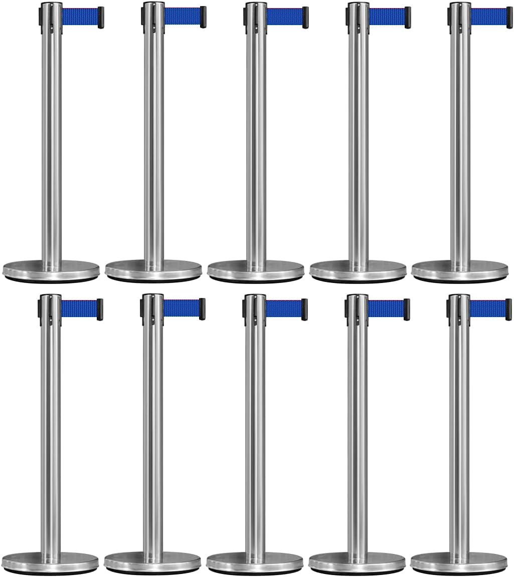 Amazon | ottostyle.jp ベルトパーテーション 10個セット 【シルバーポールxブルーベルト】 ガイドポール 4方向連結可能 最長187cm 人員整理 誘導 | ロープ ...
