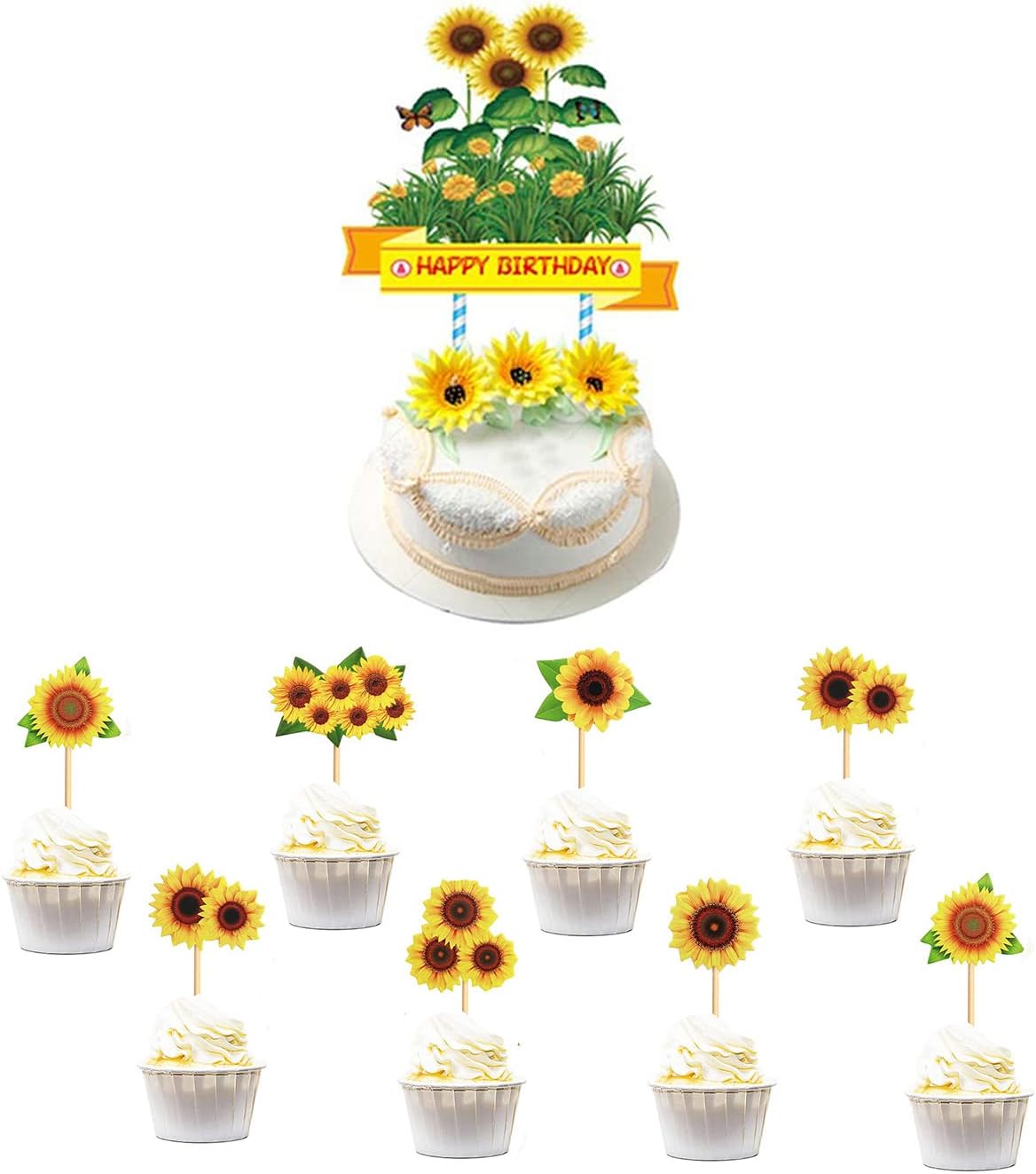 Amazon.com: 25pcs Sunflower Cake Toppers Cupcake Toppers,Sunflower ...