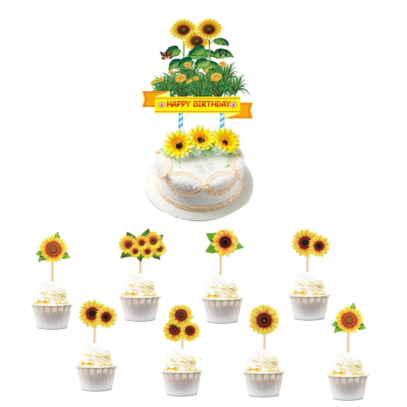 25pcs Sunflower Cake Toppers Cupcake Toppers,Sunflower Birthday Party ...