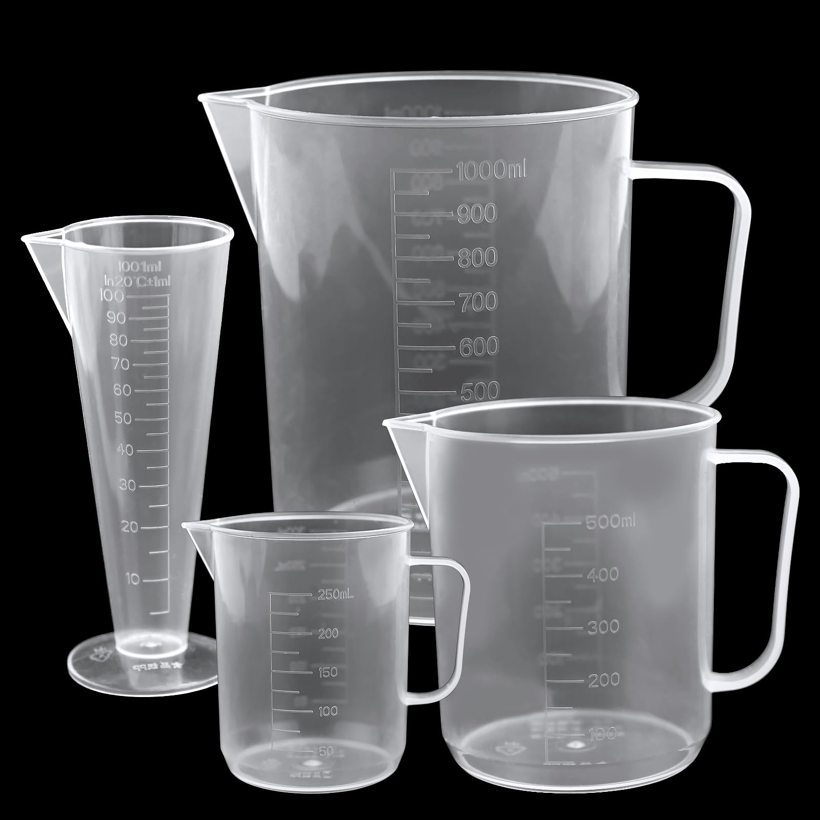 4 Pcs Measuring Jugs,100ml/250ml /500ml/1000ml Transparent Lab ...