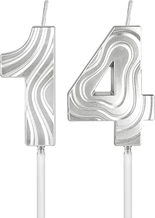 Amazon.com: iNINGER Number Candles,Number 14 Birthday Silver Candle ...