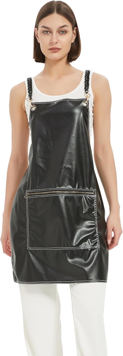 MIKI WELL PU Leather Waterproof Aprons Cross-Back Adjustable With ...