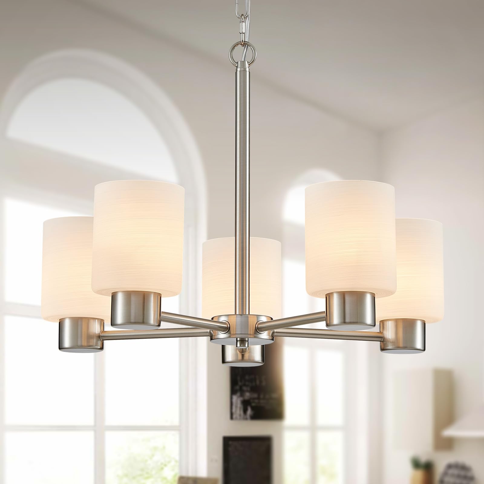 Modern Nickel Chandelier, 5-Light Metal Farmhouse Dining Room Light ...