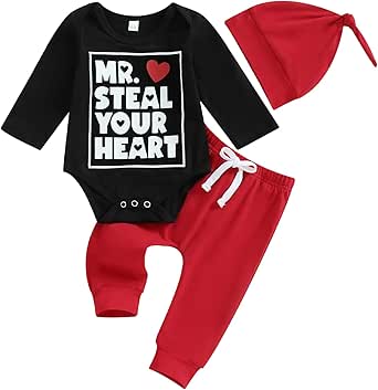 Amazon.com: FYBITBO My First Valentines Day Baby Boy Outfits Newborn Infant Red Romper Onesie ...