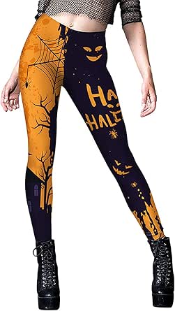 FEOYA Women's Halloween Costume Leggings Skeleton Skull Leggings Tights ...