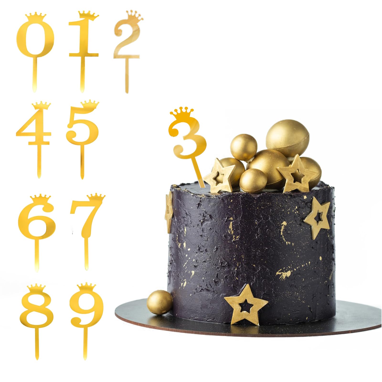 Amazon.com: Acrylic Crown Cake Numbers Topper, Large 0-9 Numbers Happy ...