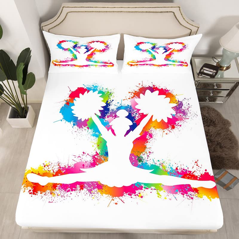 Amazon.com: Colorful Cheerleader Fitted Sheet Cheerleading Bedding Set ...