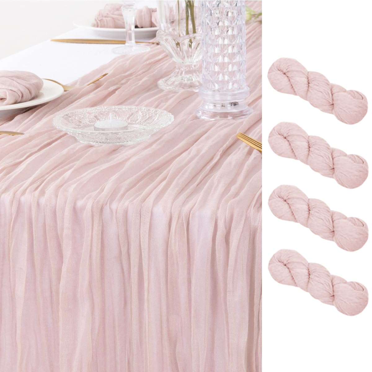 Amazon.com: DeZerlor 4Pack Dusty Pink Cheesecloth Table Runner 14ft ...
