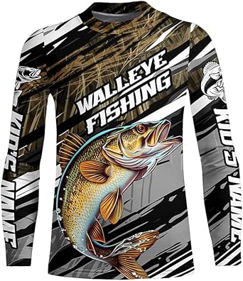 Amazon.com: Walleye Fishing Camo Long Sleeve Fishing Shirts, Custom ...