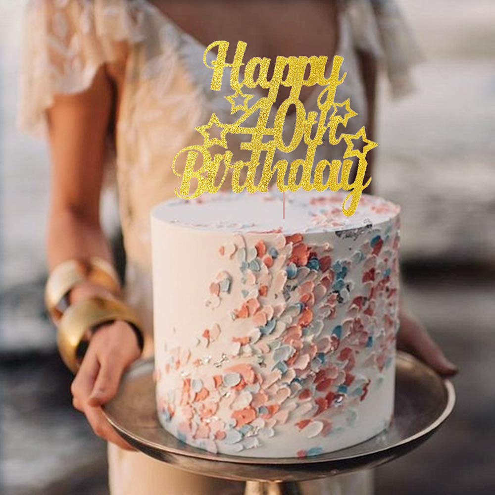 JeVenis Gold Glitter Happy 40th Birthday Cake Topper 40 Birthday Cake ...