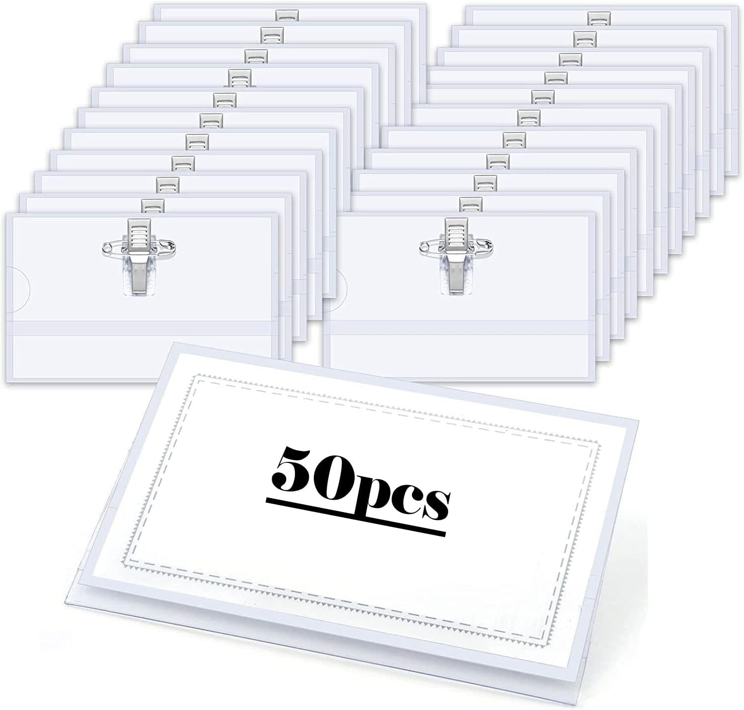 50 Pcs Name Badges Holders,Pin Badge Holder,Clear Waterproof Plastic ...