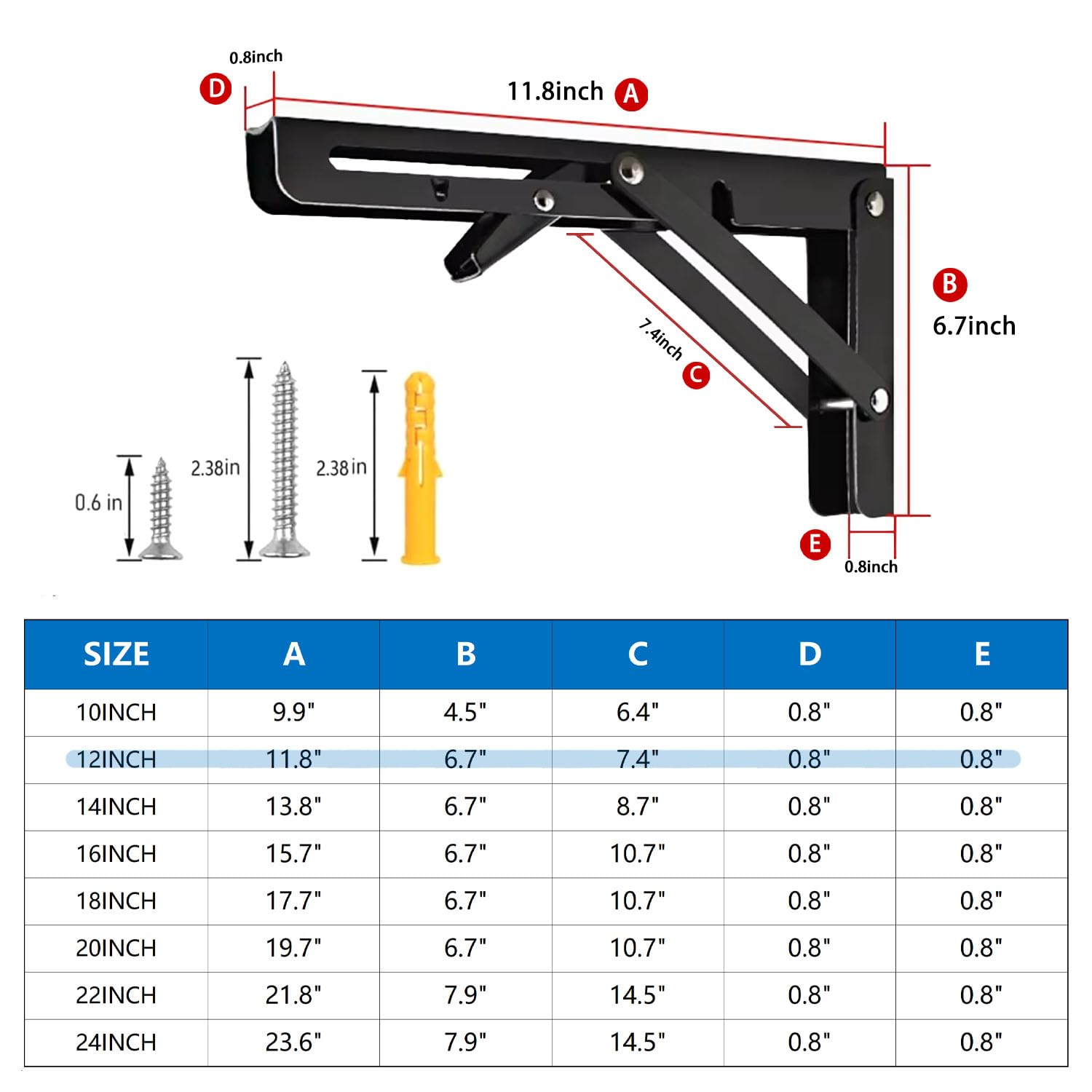 Snapklik.com : Folding Shelf Bracket 12 Inch 2PC Wall Mounted ...